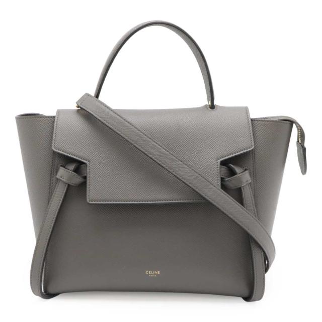 CELINE セリーヌ ベルトバッグ マイクロ ハンドバッグ 2WAY ショルダーバッグ 斜め掛け レザー グレー ゴールド金具 189153