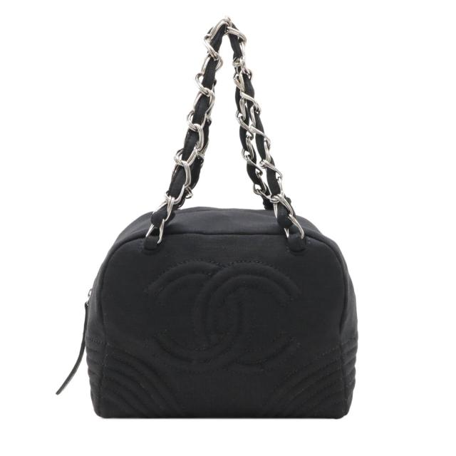 CHANEL シャネル ココマーク チェーンショルダー ショルダーバッグ セミショルダー コットンジャージー ブラック 黒 シルバー金具