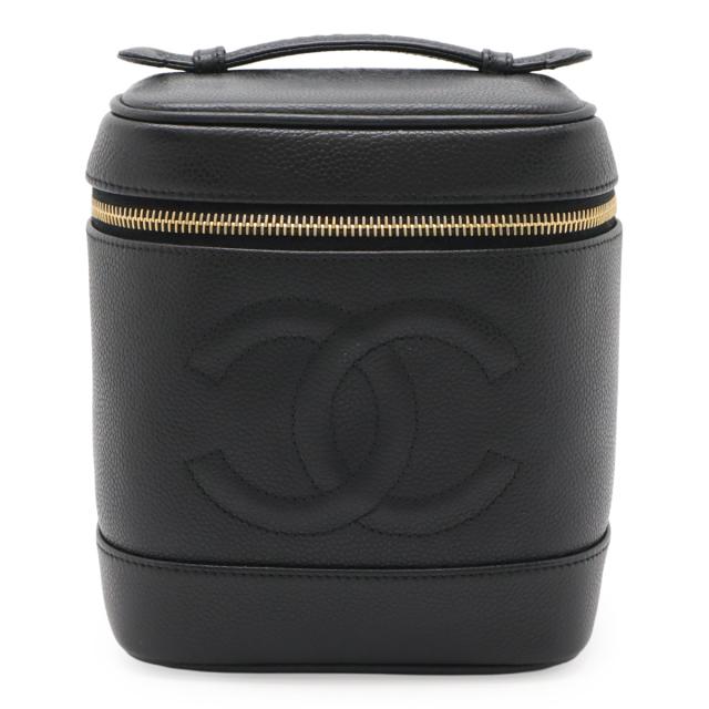 CHANEL シャネル ココマーク バニティバッグ ハンドバッグ 化粧ポーチ コスメポーチ キャビアスキン レザー ブラック 黒 ゴールド金具 A01998