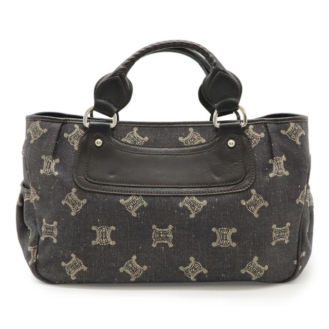 CELINE セリーヌ マカダム ブギーバッグ ハンドバッグ トートバッグ デニム レザー ブラック 黒 シルバー金具 134022NM