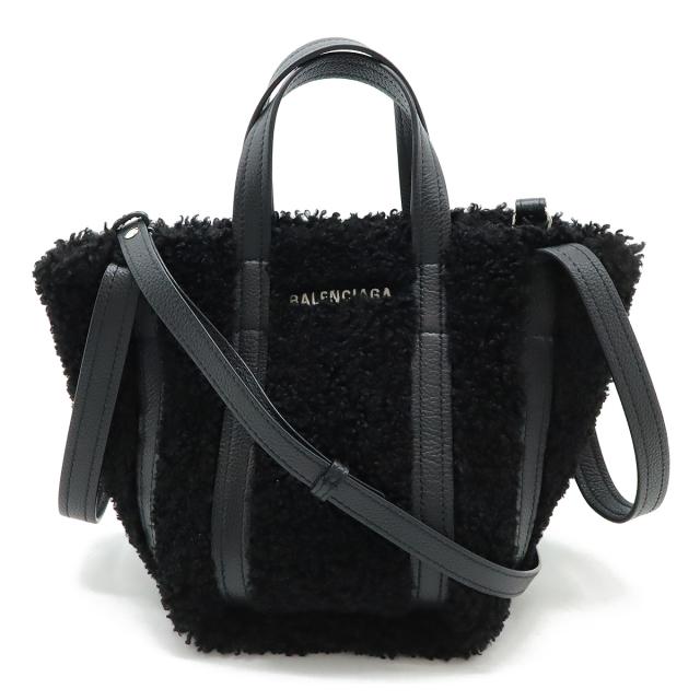 BALENCIAGA バレンシアガ エブリデイXS ノースサウス トートバッグ ハンドバッグ 3WAY ショルダーバッグ ボア レザー ブラック 黒 672793