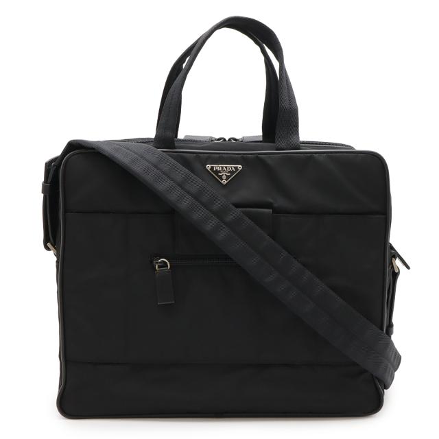 PRADA プラダ ビジネスバッグ ブリーフケース 2WAY トートバッグ ナイロン レザー NERO ブラック 黒 シルバー金具 国内ブティック購入品 V431