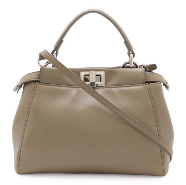 FENDI フェンディ ミニ ピーカブー ハンドバッグ 2WAY ショルダーバッグ 斜め掛け レザー グレージュ シルバー金具 8BN244