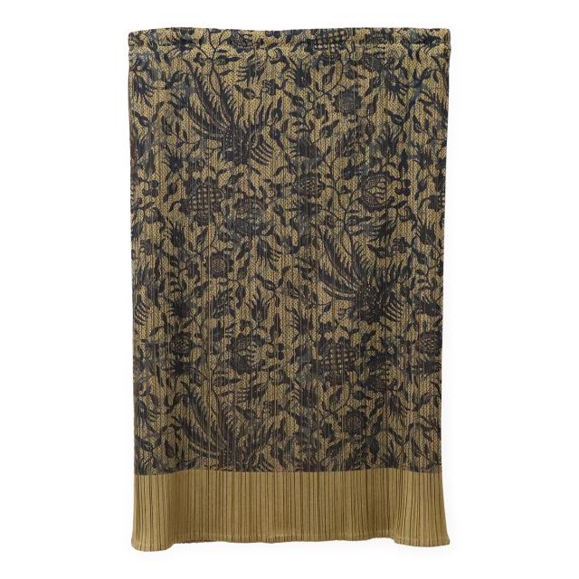 ISSEY MIYAKE イッセイ ミヤケ PLEATS PLEASE プリーツプリーズ スカート 更紗模様 ポリエステル100% カーキー ブラック #4