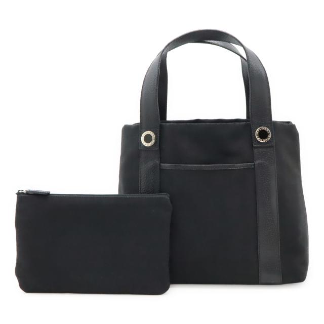 BVLGARI ブルガリ ロゴマニア トートバッグ ハンドバッグ キャンバス レザー ブラック 黒 シルバー金具 ポーチ付き MAEREA刻印 26494