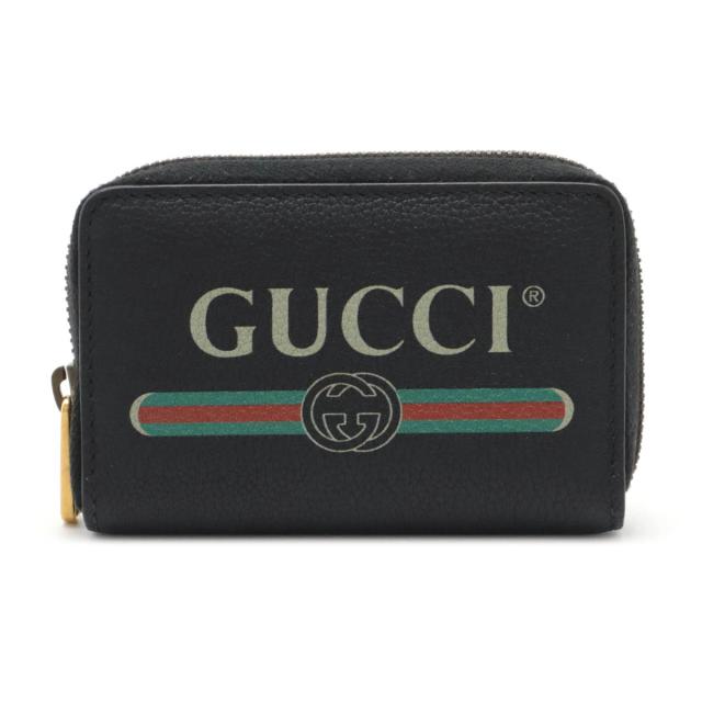 GUCCI グッチ グッチプリント ケース 小銭入れ パース カードケース レザー ブラック 黒 ゴールド金具 496319