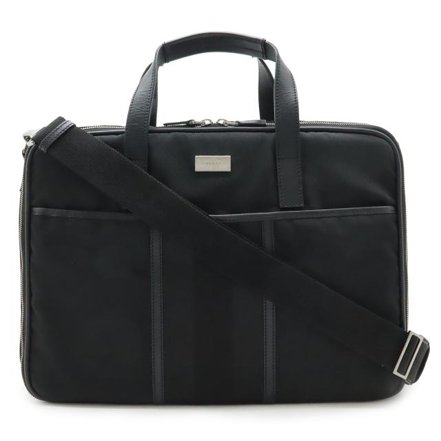 GUCCI グッチ ロゴプレート ビジネスバッグ ブリーフケース 書類カバン 2WAY ショルダーバッグ ナイロンキャンバス ブラック シルバー金具 152602