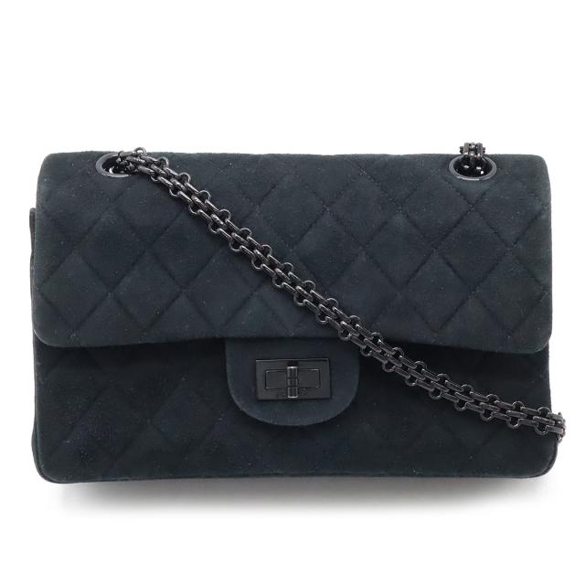 CHANEL シャネル 2.55 マトラッセ Wフラップ チェーンショルダー ショルダーバッグ スエード ブラック 黒 A37586