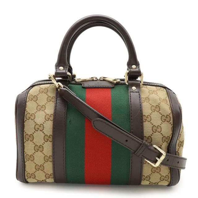 GUCCI グッチ GGキャンバス シェリーライン ハンドバッグ ミニボストンバッグ 2WAY ショルダーバッグ レザー カーキベージュ ボルドー 269876