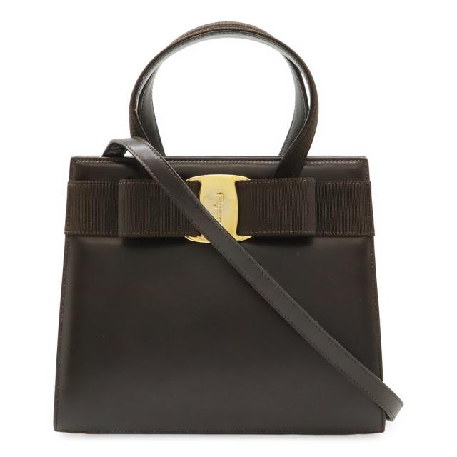 Salvatore Ferragamo サルヴァトーレ フェラガモ ヴァラ ハンドバッグ 2WAY ショルダーバッグ レザー ブラウン 茶 ゴールド金具