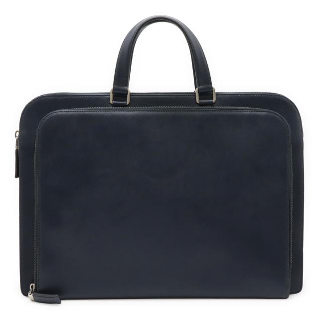 PRADA プラダ トライアングルロゴ SAFFIANO サフィアーノ ブリーフケース ビジネスバッグ 書類カバン レザー ネイビー 紺 シルバー金具 VR0023