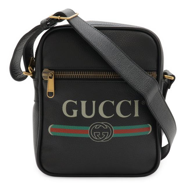 GUCCI グッチ グッチプリント メッセンジャーバッグ ショルダーバッグ 斜め掛け レザー ブラック 黒 ゴールド金具 523591