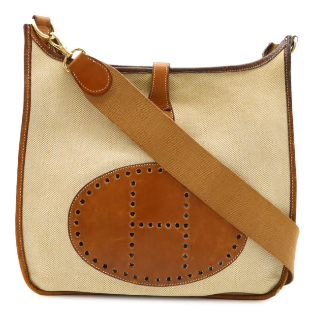 HERMES エルメス エヴリン エブリンI エブリン1 GM ショルダーバッグ 肩掛け トワルアッシュ レザー ナチュラル ブラウン ○Z刻印