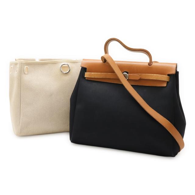 HERMES エルメス エールバッグPM ハンドバッグ 2WAY ショルダーバッグ トワルアッシュ トワルオフィシェ レザー ナチュラル ライトブラウン □F刻印