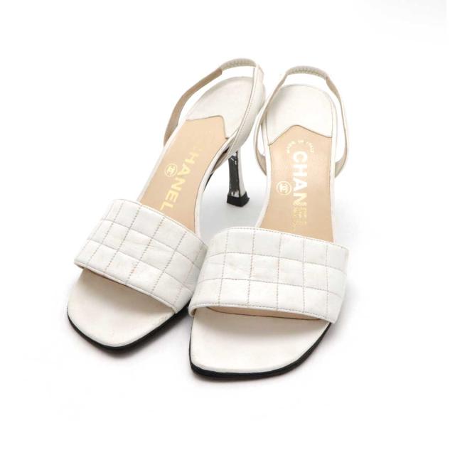 CHANEL シャネル チョコバー サンダル ミュール バックストラップ レザー ホワイト 白 #35 日本サイズ約22.5cm