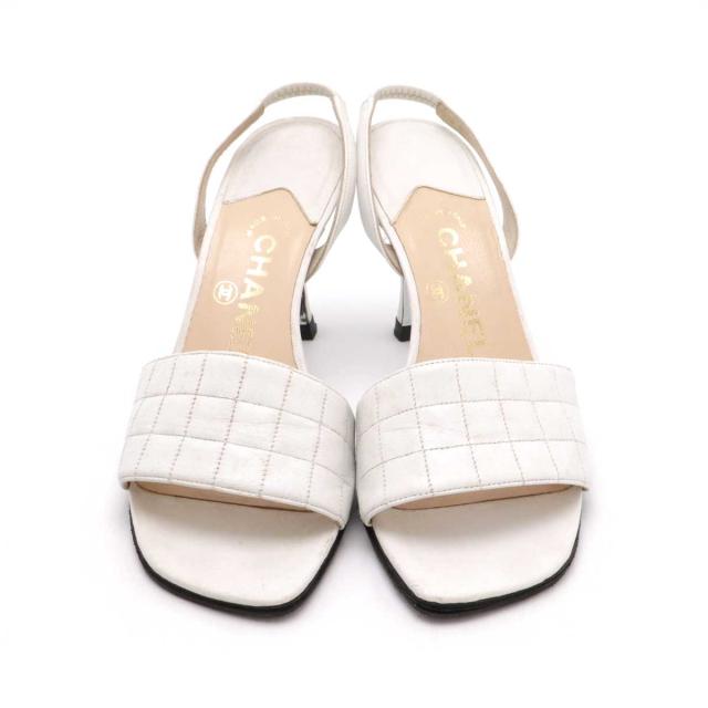 CHANEL シャネル チョコバー サンダル ミュール バックストラップ レザー ホワイト 白 #35 日本サイズ約22.5cm CHANEL シャネル チョコバー サンダル ミュール バックストラップ