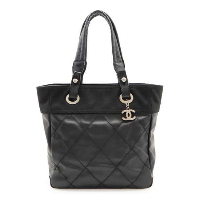 CHANEL シャネル パリビアリッツ トートPM トートバッグ ショルダーバッグ コーティングキャンバス レザー ブラック 黒 シルバー金具 A34208