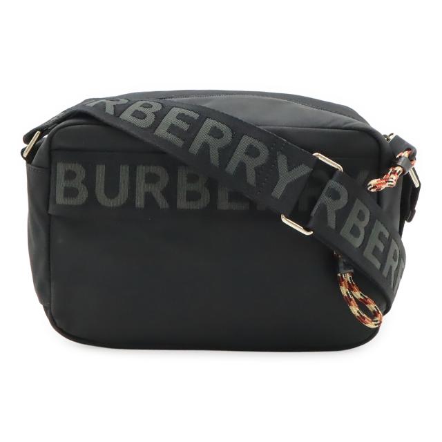 BURBERRY バーバリー ロゴディテール クロスボディバッグ ショルダーバッグ 斜め掛け ナイロン レザー ブラック 黒 シルバー金具 8025669