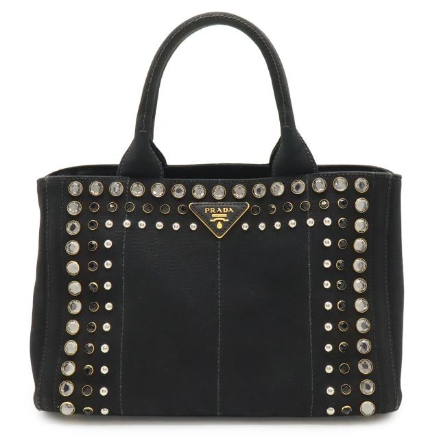 PRADA プラダ CANAPA カナパ トートバッグ ビジュー スタッズ キャンバス NERO 黒 ブラック ゴールド金具 ショルダーストラップ欠品 1BG439
