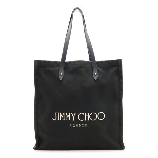 JIMMY CHOO ジミー チュウ ジミーチュウ LOGOTOTE FFQ トートバッグ ショルダーバッグ キャンバス レザー ブラック 黒
