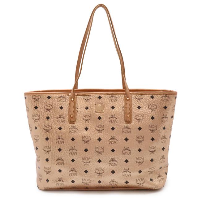 MCM エムシーエム ヴィセトス ロゴグラム トートバッグ ショルダーバッグ コーテッドキャンバス レザー メタリックピンク ピンクゴールド金具