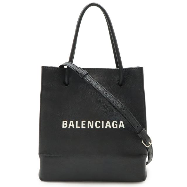 BALENCIAGA バレンシアガ ショッピングトートXXS ロゴ トートバッグ 2WAY ショルダーバッグ レザー ブラック 黒 ホワイト 白 555140