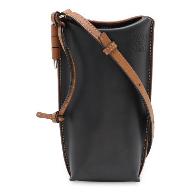 LOEWE ロエベ アナグラム ゲートポケット ショルダーバッグ ショルダーポーチ ポシェット ソフトカーフ レザー ブラック ブラウン シルバー金具