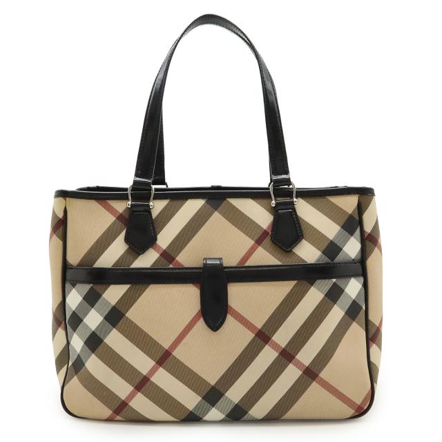 BURBERRY バーバリー ノバチェック チェック柄 トートバッグ ショルダーバッグ 肩掛け PVC エナメル ベージュ ブラック 黒 シルバー金具