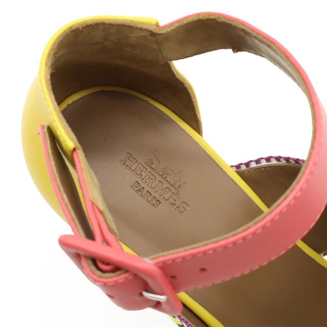 HERMES エルメス イネス サンダル ウェッジソール レザー イエロー 黄