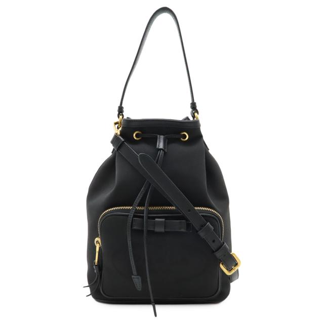 PRADA プラダ ロゴジャガード ハンドバッグ バケットバッグ 巾着 2WAY ショルダーバッグ キャンバス NERO ブラック 国内アウトレット購入品 1BH097