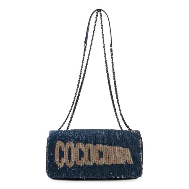 CHANEL シャネル COCOCUBA ココキューバ スパンコール チェーンショルダー ショルダーバッグ レザー ブルー 青 アンティーク シルバー金具