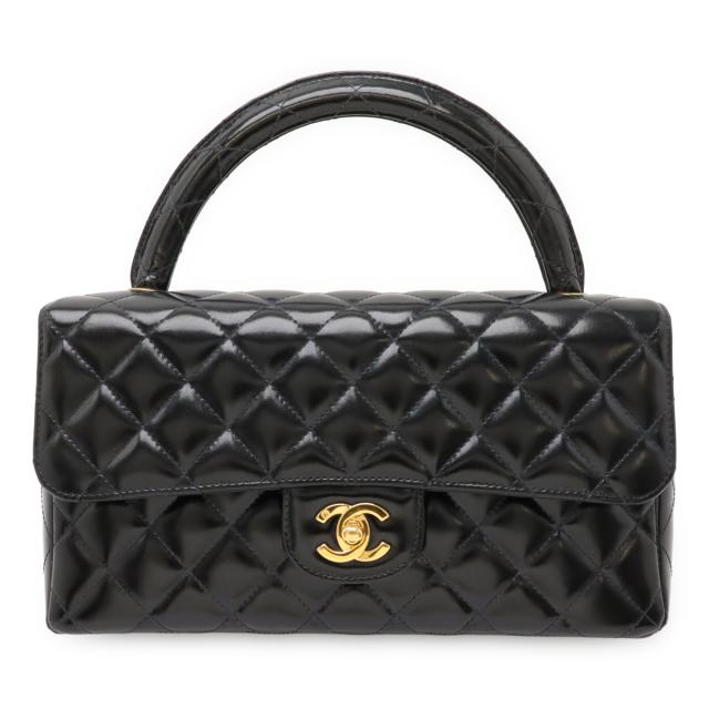 CHANEL シャネル マトラッセ ハンドバッグ 親子バッグ 親のみ エナメル レザー ブラック 黒 ゴールド金具 A04193