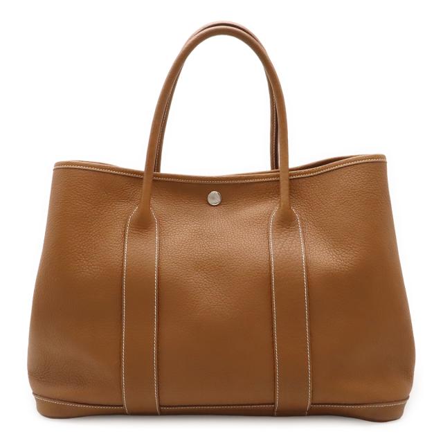 HERMES エルメス ガーデンパーティPM トートバッグ ハンドバッグ ネゴンダ レザー ゴールド キャメル シルバー金具 □L刻印