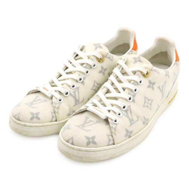 LOUIS VUITTON ルイ ヴィトン フロントロー ライン スニーカー モノグラム ファブリック ホワイト オレンジ #37 1/2 日本サイズ約24cm
