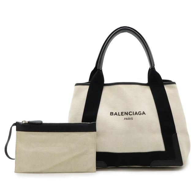 BALENCIAGA バレンシアガ ネイビーカバス S ロゴ トートバッグ ハンドバッグ キャンバス レザー ナチュラル ブラック 黒 ポーチ付き 339933