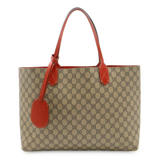 GUCCI グッチ GGスプリーム リバーシブル トートバッグ ショルダートート セミショルダー PVC レザー ベージュ レッド 赤 368568