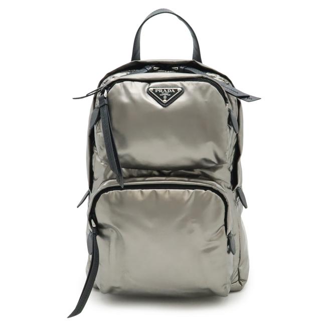 PRADA プラダ トライアングルロゴ ボディバッグ ショルダーバッグ 斜め掛け ナイロン レザー FERRO メタリックシルバー NERO ブラック 1BZ026