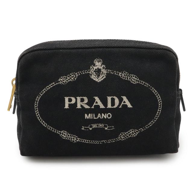 PRADA プラダ CANAPA LOGO カナパロゴ マルチポーチ 化粧ポーチ コスメポーチ 小物入れ キャンバス NERO ブラック ゴールド金具 1NA021
