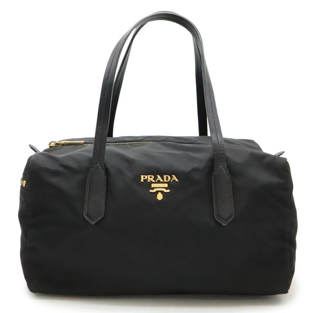 PRADA プラダ ロゴ ショルダーバッグ セミショルダー ミニボストンバッグ ナイロン レザー NERO 黒 ブラック ゴールド金具