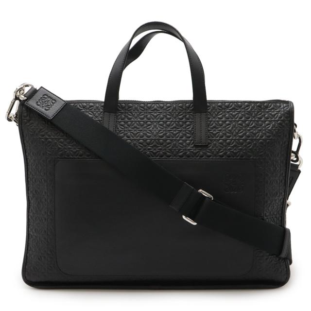LOEWE ロエベ リピートアナグラム ニュートレド ビジネスバッグ ブリーフケース 書類カバン ハンドバッグ レザー ブラック 黒 シルバー金具