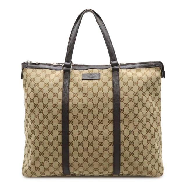 GUCCI グッチ GGキャンバス トートバッグ ラージトート ショルダーバッグ カーキベージュ ダークブラウン シルバー金具 アウトレット品 449170