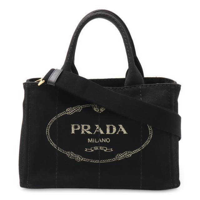 PRADA プラダ CANAPA カナパ トートバッグ 2WAY ショルダーバッグ 斜め掛け キャンバス NERO 黒 ブラック ゴールド金具 1BG439