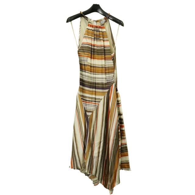 Max Mara マックス マーラ ワンピース アシンメトリー ボーダー 総柄 シルク100% ストーン オレンジ ベージュ マルチカラー #48