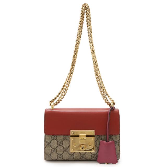 GUCCI グッチ パドロック GG スモール GGスプリーム ショルダーバッグ チェーンショルダー PVC レザー ベージュ レッド ピンク ゴールド金具 409487