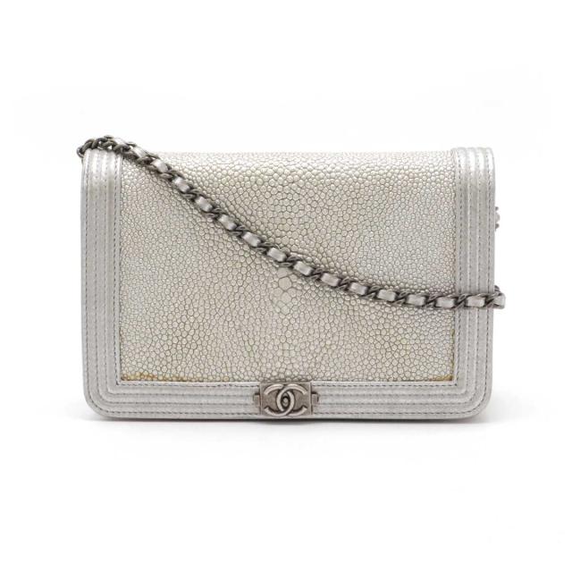 CHANEL シャネル ボーイシャネル ココマーク チェーンウォレット ショルダーバッグ ポシェット ガルーシャ メタリックレザー シルバー