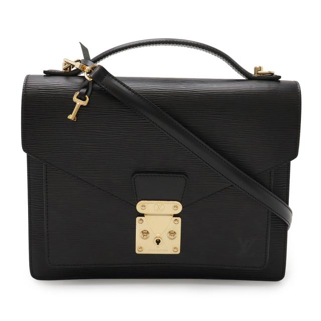 LOUIS VUITTON ルイ ヴィトン エピ モンソー セカンドバッグ ハンドバッグ 2WAYショルダー ノワール ブラック ゴールド金具 ベタなし M52122