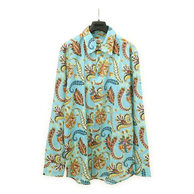ETRO エトロ Yシャツ ワイシャツ 長袖シャツ ペイズリー柄 総柄 コットン100% 綿100% ライトブルー 水色 マルチカラー #43 アウトレット品