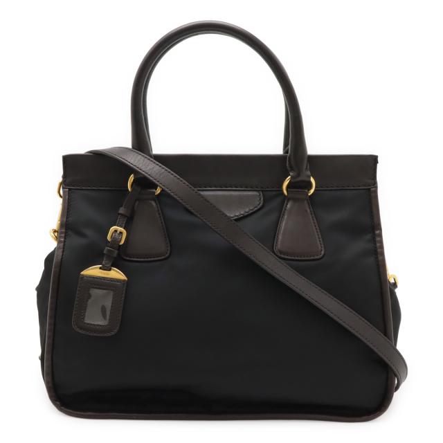 PRADA プラダ TESSUTO+CITY CA テスート ハンドバッグ 2WAY ショルダーバッグ ナイロン レザー NERO+MORO ブラック 黒 ダークブラウン BN2208