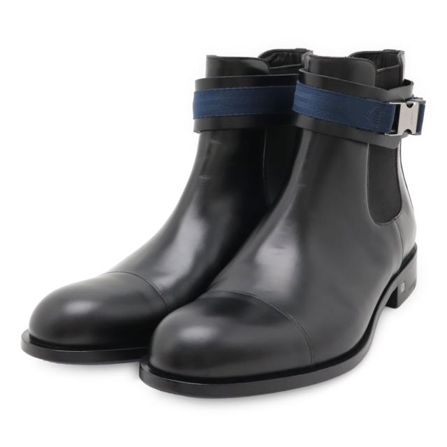 LOUIS VUITTON ルイ ヴィトン アンクルベルト サイドゴア ショートブーツ メンズ ブラック 黒 ブルー 青 #8 1/2 27.5cm