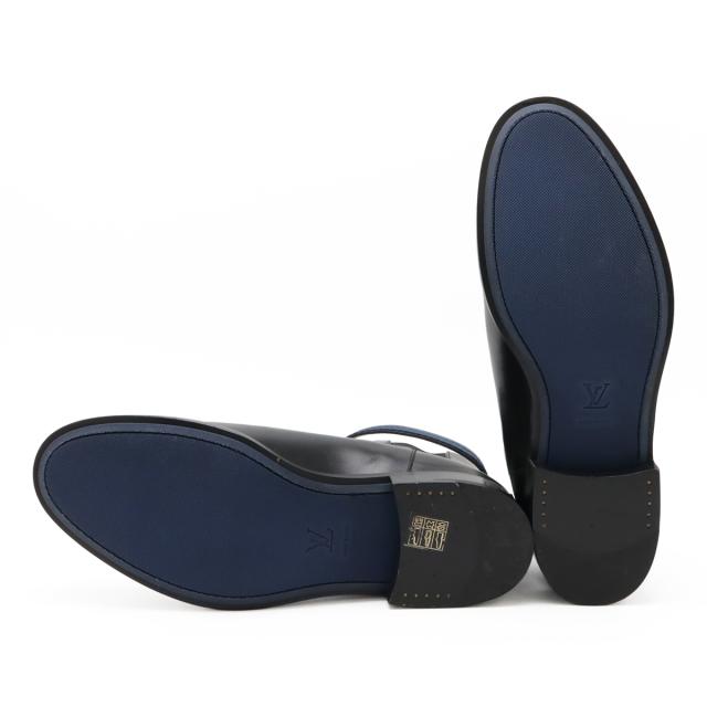 LOUIS VUITTON ルイ ヴィトン アンクルベルト サイドゴア ショートブーツ メンズ ブラック 黒 ブルー 青 #8 1/2 27.5cm